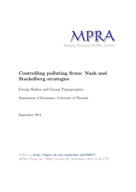 Pdf Controlling Polluting Firms Nash And Stackelberg Strategies