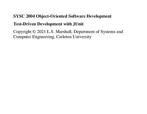 2004 9 Tdd Lecture 9 Sysc 2004 Object Oriented Software Development Test Driven Development