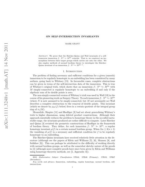 Pdf On Self Intersection Invariants
