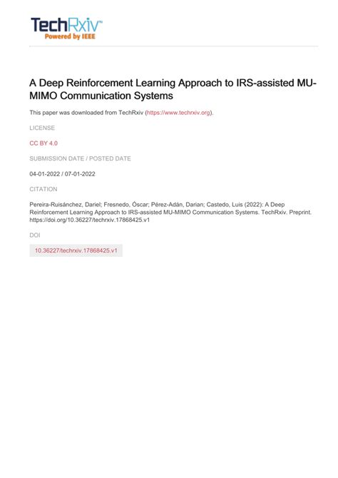 pdf a deep reinforcement learning approach to irs assisted mu mimo communication systems