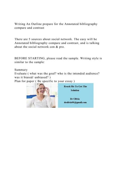 Writing An Outline Prepare For The Annotated Bibliography Compare Docx