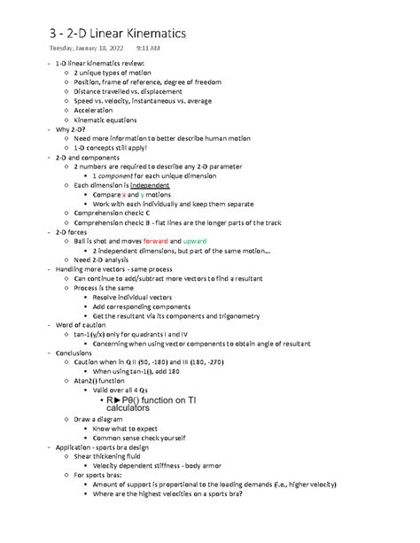 D Linear Kinematics D Linear Kinematics Review Unique Types Of Motion Position Frame