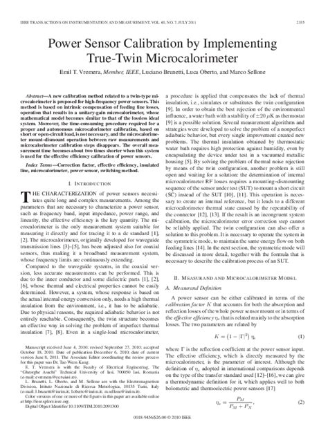 Pdf Power Sensor Calibration By Implementing True Twin Microcalorimeter