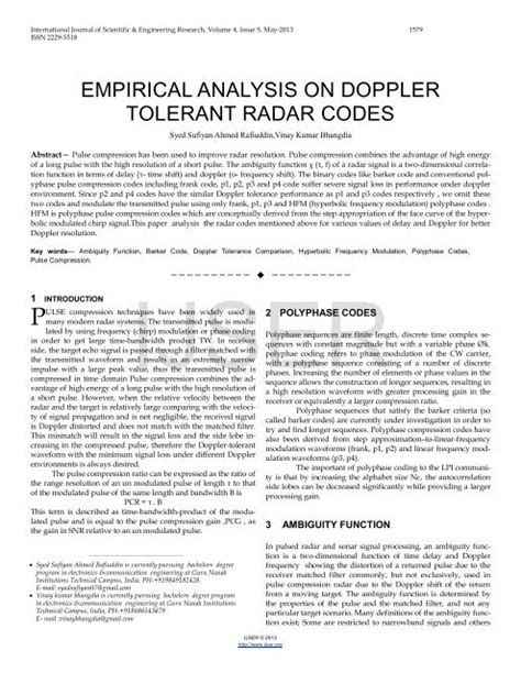Empirical Analysis On Doppler Tolerant Radar Codes International
