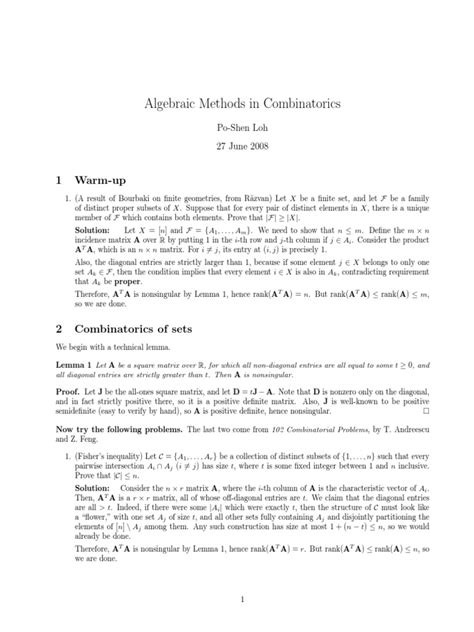Algebraic Combinatorics Po Shen Loh Mop 2008 Descargar Gratis Pdf