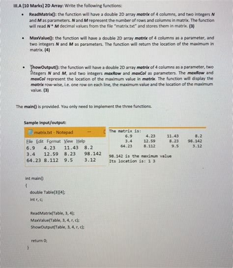 Solved Iiia 10 Marks 2d Array Write The Following
