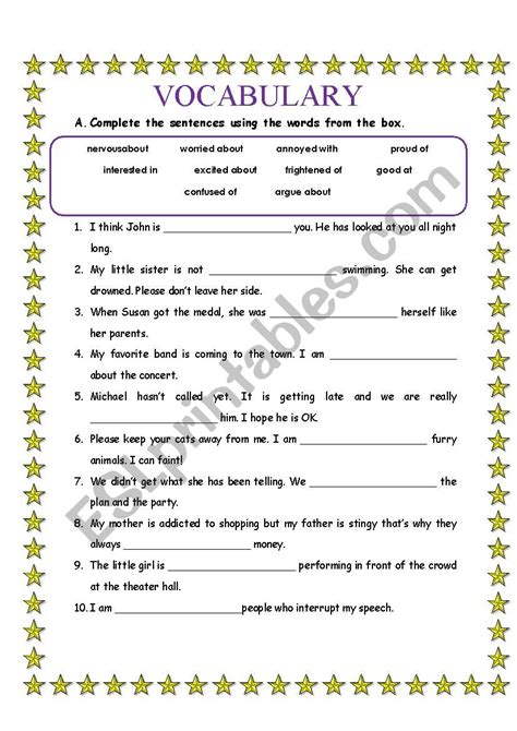 Adjective Preposition Esl Worksheet By Artegmis