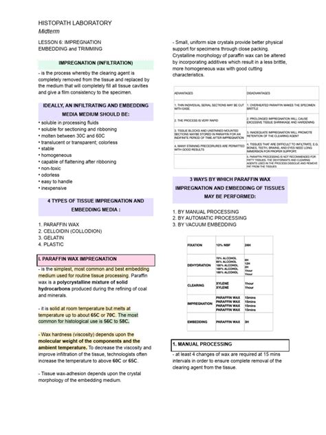 Histopath Lab Notes Clearing Infiltrating And Embedding Pdf