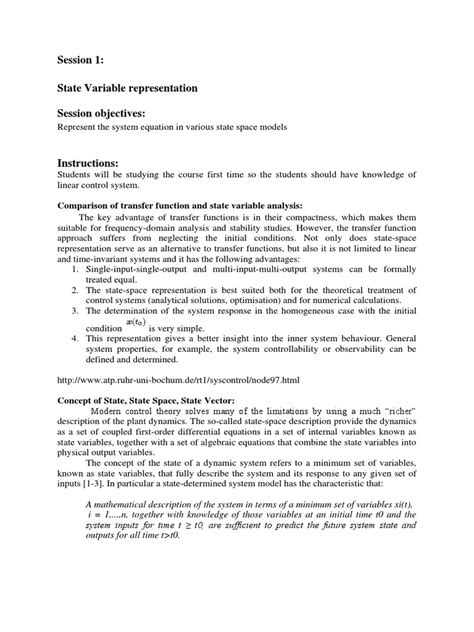 S1state Variable Representation Pdf Control Theory Matrix