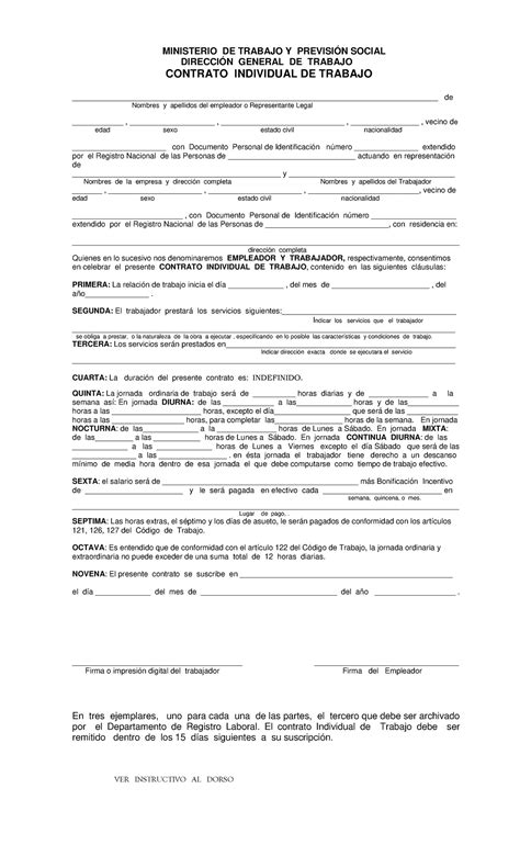 Contrato De Trabajo Ejemplos Y Formatos Word Y Pdf Para Imprimir Images