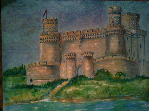Dibujo De Un Castillo Realizado Con Creyón Tiza Y Ceras
