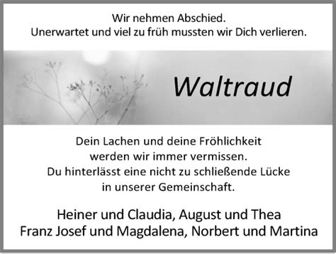 Traueranzeigen Von Waltraud Om Trauer De
