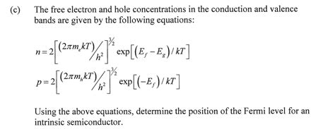 Solved The Free Electron And Hole Concentrations In The