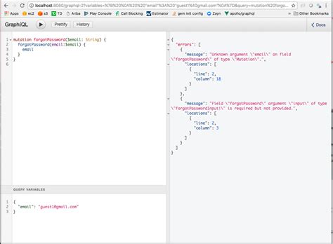 Javascript Unknown Argument Email On Field ForgotPassword Of Type Mutation