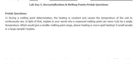 Solved Lab Day 5 Recrystallization And Melting Points Prelab