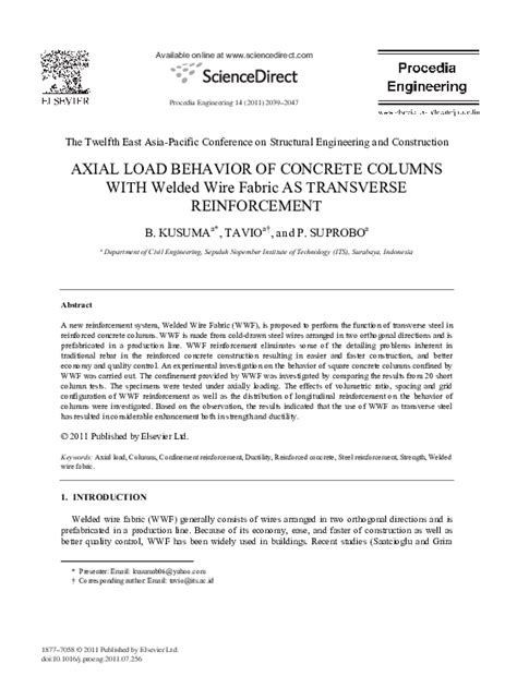 Pdf Axial Load Behavior Of Concrete Columns With Welded Wire Fabric As Transverse Reinforcement