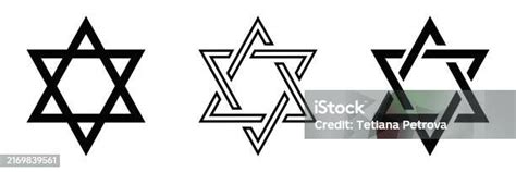 검정색과 흰색에 있는 다윗의 별 아이콘의 벡터 그림 종교적 문화적 유대인 관련 디자인에 적합합니다 편집 가능한 획 검은색에 대한