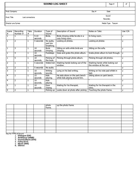 45 Sound Log Template Pdf Sound Production Sound 45 Sound Log Template Pdf Sound Production Sound