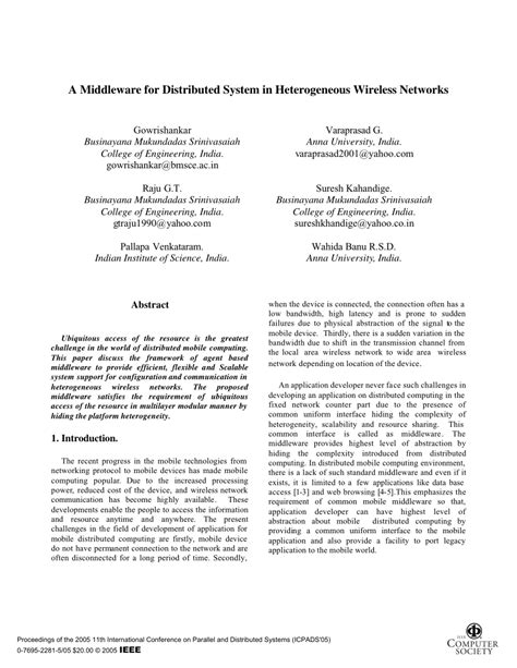 Pdf A Middleware For Distributed System In Heterogeneous Wireless