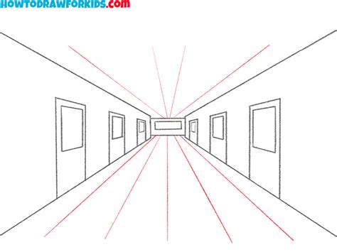 One Point Perspective Drawing Hallway