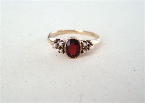 Antique Victorian Garnet And Seed Pearl 10k Yellow Gold Ring Jewelry