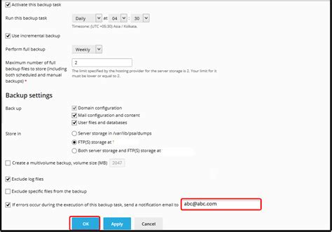 setting up scheduled plesk backups through backup manager diadem