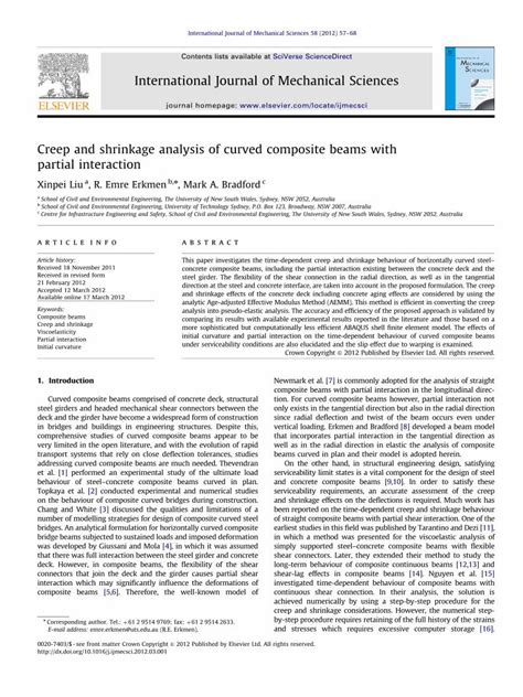 pdf creep and shrinkage analysis of curved composite beams with