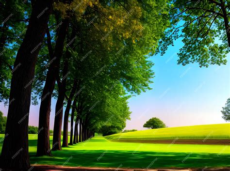 Premium Ai Image Field Of Deciduous Trees With A Realistic And Vibrant Neon Color Palette