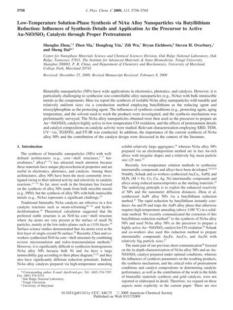 Pdf Low Temperature Solution Phase Synthesis Of Niau Alloy Nanoparticles Via Butyllithium