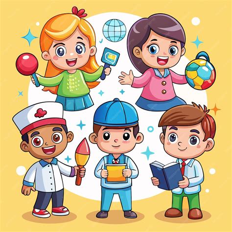 Niños De Dibujos Animados Lindos Vestidos Como Diferentes Profesiones