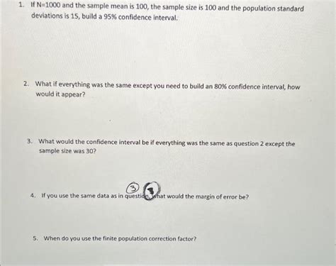 Solved 1 If N 1000 And The Sample Mean Is 100 The Sample Chegg Com