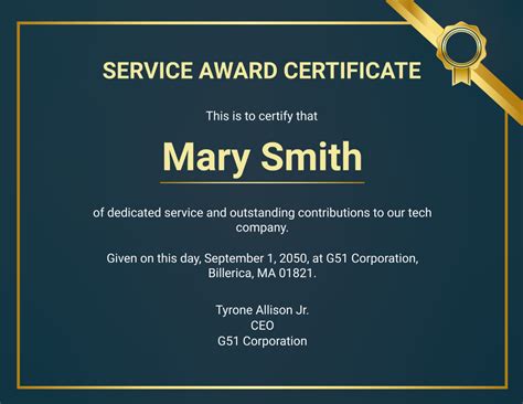 Free Service Award Certificate Template To Edit Online