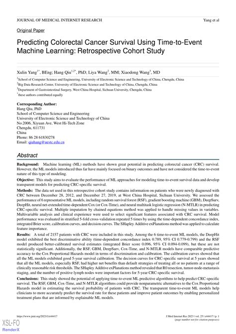 Pdf Predicting Colorectal Cancer Survival Using Time To Event Machine