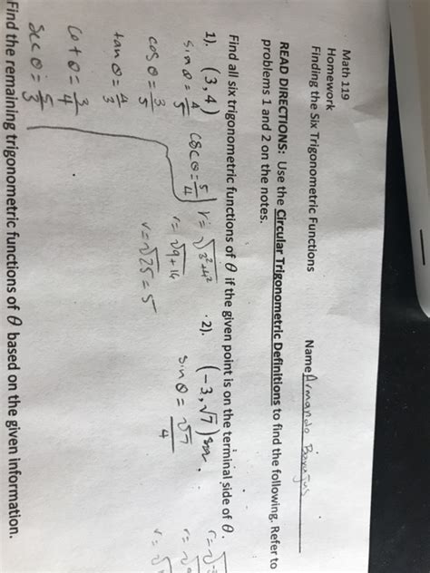 solved math 119 homework finding the six trigonometric