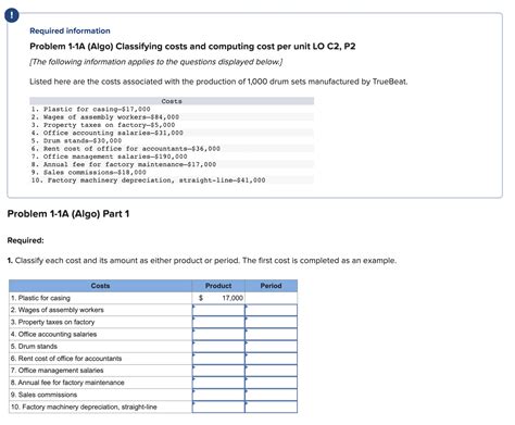 Solved Problem A Algo Classifying Costs And Computing Chegg