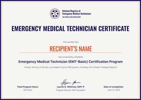 Professional And Reputable Emt Certificate Template
