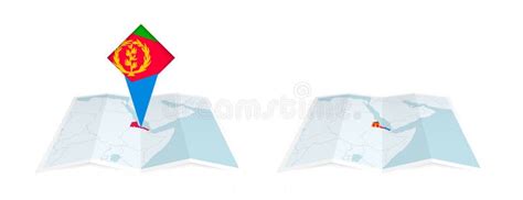 Two Versions Of An Eritrea Folded Map One With A Pinned Country Flag And One With A Flag In The