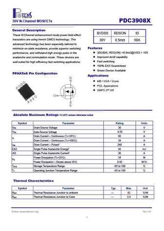 Pdc3908x Datasheet Mosfet N Ch 30v 60a Full Specification With