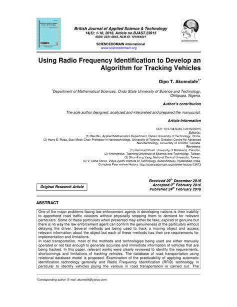 pdf using radio frequency identification to develop an algorithm for