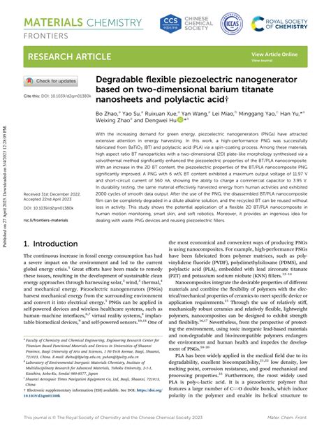 Pdf Degradable Flexible Piezoelectric Nanogenerator Based On Two