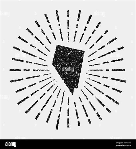 Vintage Map Of Nevada Grunge Sunburst Around The Us State Black