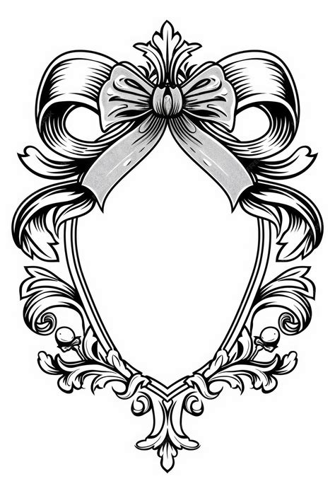 Crest Outline Classic Vintage Baroque Wedding Border With Bridal Bow On