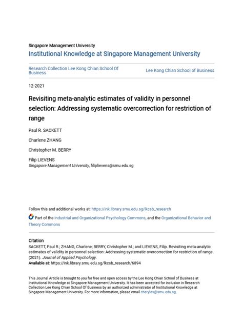 Sackett Et Al 2022 Revisiting Meta Analytic Estimates Of Validity In Personnel Selection