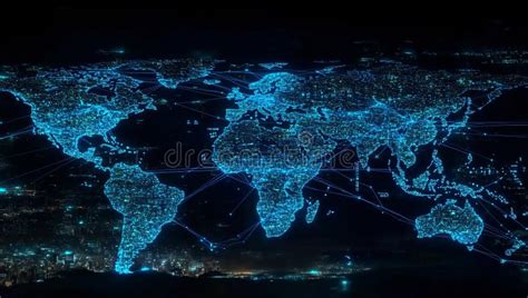 Global Network Connection Futuristic World Map High Quality Image Stock Illustration