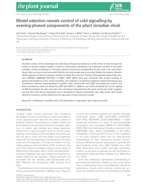 Model Selection Reveals Control Of Cold Signalling By Evening Phased Components Of The Plant