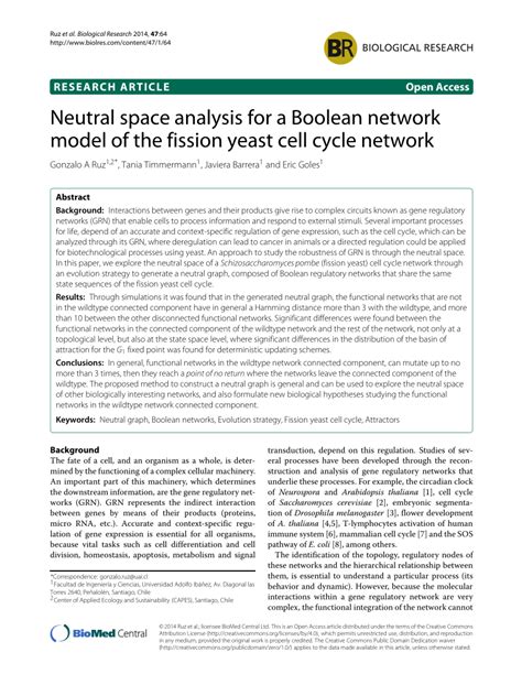 Pdf Neutral Space Analysis For A Boolean Network Model Of The Fission Yeast Cell Cycle Network
