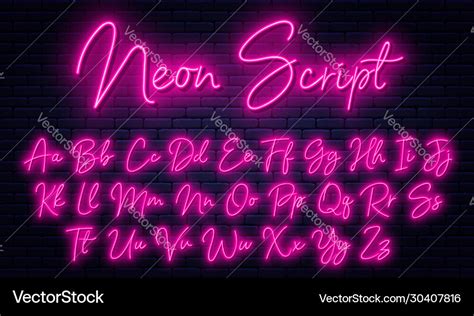 Neon Script Alphabet Font Glowing Royalty Free Vector