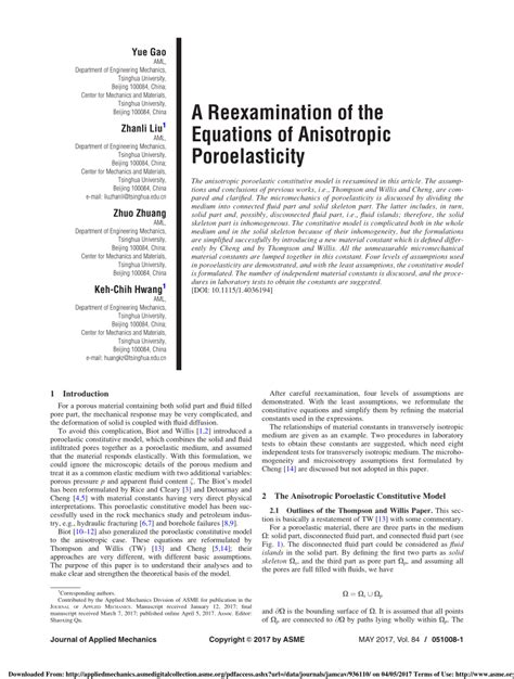 Pdf A Reexamination Of The Equations Of Anisotropic Poroelasticity