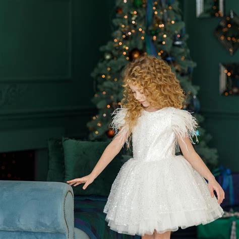 Sparkling Sequin White Party Dress For Girl Open Back Tutu Dress