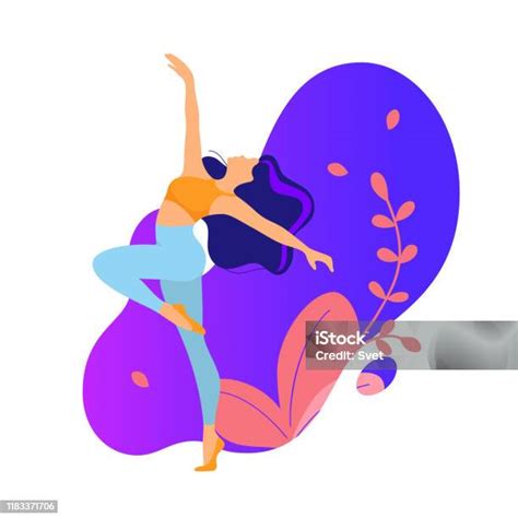 여성 활동 스포츠 일러스트 어린 여자 그라데이션 플랫 스타일입니다 건강하고 웰빙 라이프 스타일 요가 바레 피트니스 운동을하는